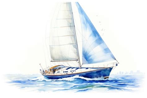 요트 수채화 고립 된 흰색 배경 프리미엄 사진