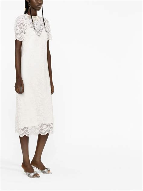 Rabanne Short Sleeve Lace Overlay Dress White Farfetch