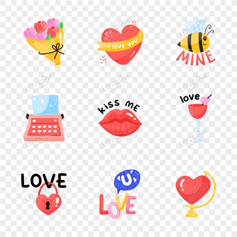 모뎀 사랑과 발렌타인 요소 손으로 그린 스티커 Png 일러스트 무료 다운로드 Lovepik