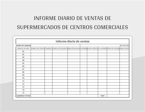 Plantilla De Excel Informe Diario De Ventas De Supermercados De Centros