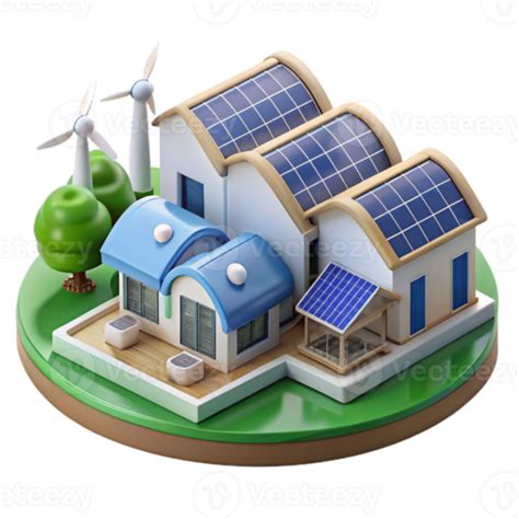 Eco Friendly House 3d Model With Solar Panels And Wind Turbines