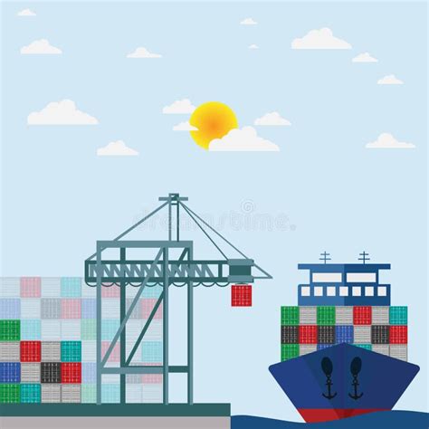 Sistema Del Puerto Marítimo De Iconos Del Vector En Un Estilo Plano