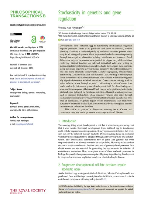 Pdf Stochasticity In Genetics And Gene Regulation