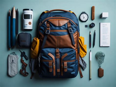 Premium Ai Image The Contents Of Backpack Laid Out On Wooden Floor