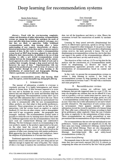 Deep Learning For Recommendation System Pdf Artificial Neural Network Deep Learning