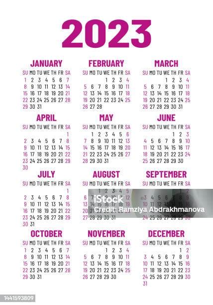 달력 디자인 2023 년 영어 다채로운 벡터 수직 벽 또는 포켓 캘린더 템플릿 달력에 대한 스톡 벡터 아트 및 기타 이미지 달력 벽 0명 Istock
