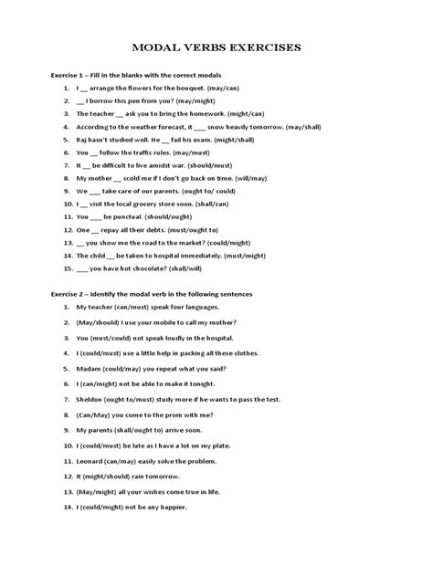 Modals Exercises Pdf