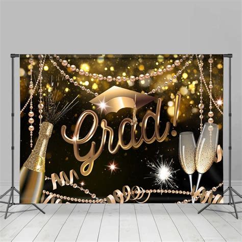 Lofaris Champagne Pearls Bokeh Congrats Grad Backdrop Graduation Backdrop Backdrops For
