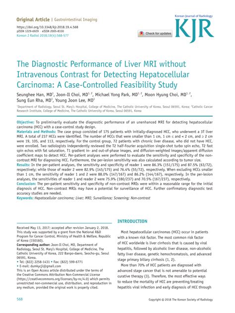 Pdf The Diagnostic Performance Of Liver Mri Without Intravenous Contrast For Detecting
