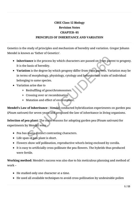 SOLUTION Class 12 Biology Notes Ch04 Principals Of Inheritance And