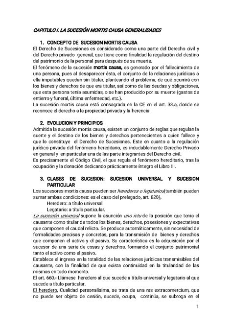 Sucesiones - C A P I T U L O I. L A S U C E S I Ó N M O R T I S C A U S A G E N E R A L I D A D ...