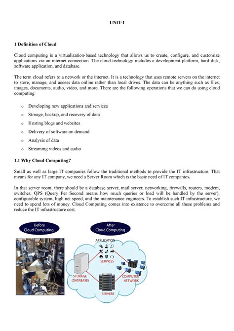 Cc Unit Notes Unit Definition Of Cloud Cloud Computing Is A