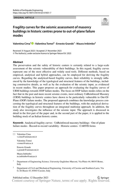 Fragility Curves For The Seismic Assessment Of Masonry Buildings In Historic Centres Prone To