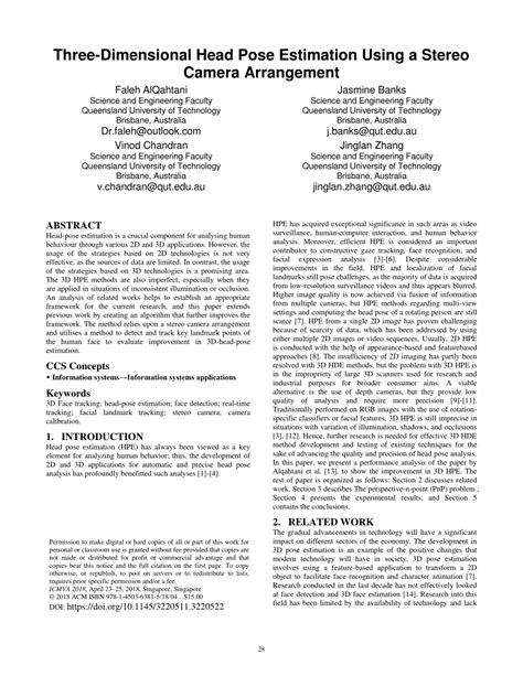 PDF Three Dimensional Head Pose Estimation Using A Stereo Camera Arrangement
