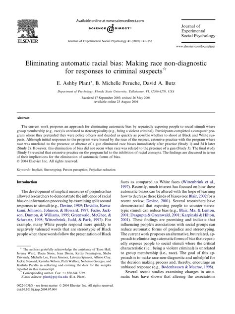 Pdf Eliminating Automatic Racial Bias Making Race Non Diagnostic For Responses To Criminal
