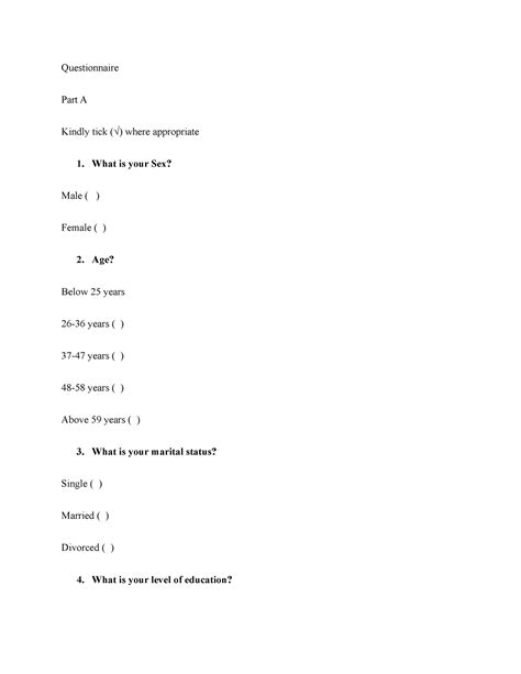Questionnaire QUIZ Questionnaire Part A Kindly Tick Where Appropriate 1 Is Your Sex