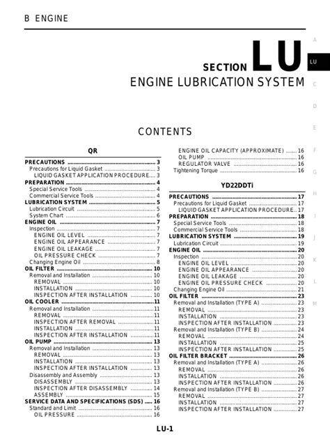 2005 Nissan X Trail Repair Manual Engine L System Section Lu Pdf