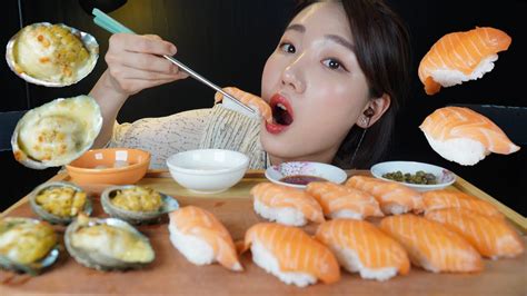 Asmr 🍣연어초밥과 전복 버터구이 이팅 리얼 사운드 Asmr Youtube