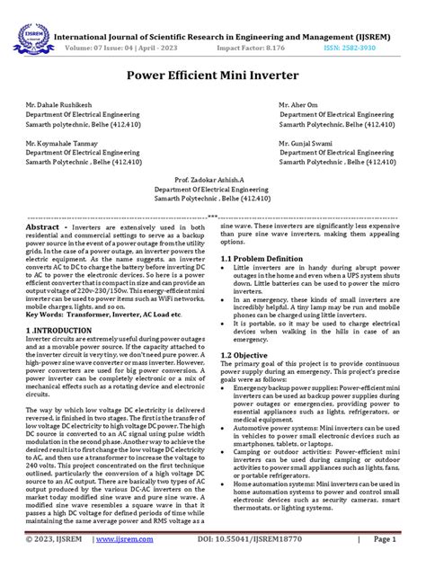 power efficient mini inverter pdf power inverter direct current