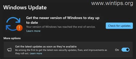fix windows has reached the end of service but not updating