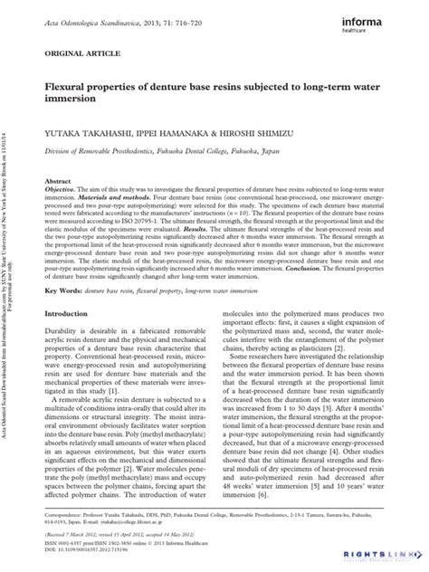 Takahashi2012 Flexural Properties Of Denture Base Resins Subjected To Long Term Water Download