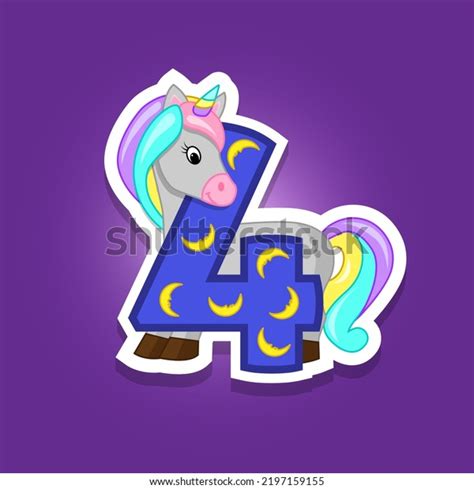 Beautiful Unicorn Number 4 Vector Illustration Stock Vector Royalty