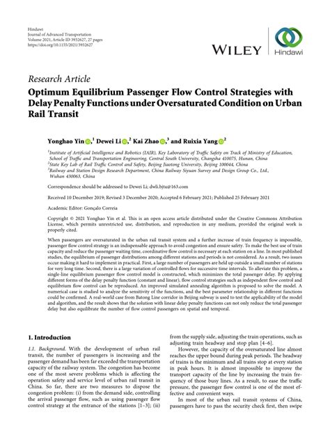 Pdf Optimum Equilibrium Passenger Flow Control Strategies With Delay