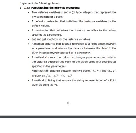 Solved Implement The Following Classes Class Point That Chegg