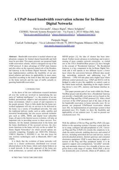 A Upnp Based Bandwidth Reservation Scheme For Hitech Projects