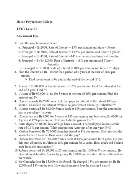 Simple Interest Exercise Pdf Interest Loans