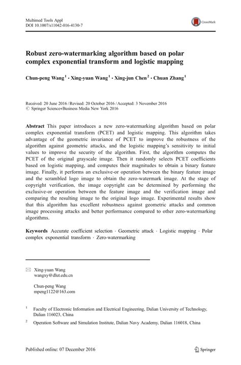 Pdf Robust Zero Watermarking Algorithm Based On Polar Complex Exponential Transform And