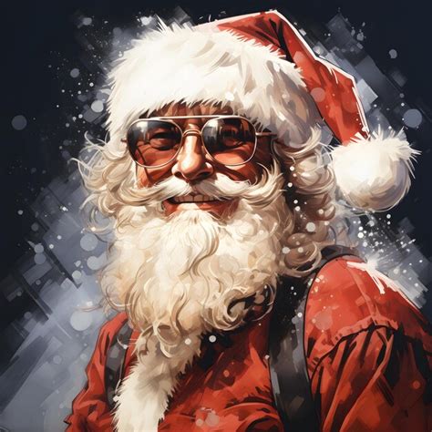 Premium Photo Pop Art Illustration Santa Claus Wears Cool Glasses