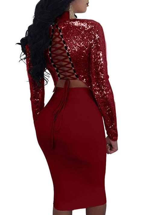 Hualong Sexy Club Party Lace Up Sequin Dresses Short Online Store For
