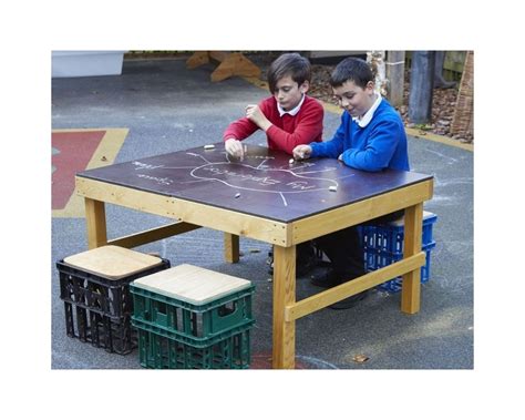 Wooden Primary Crate Chalk Table With Crate Seats