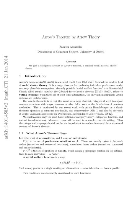 Pdf Arrows Theorem By Arrow Theory