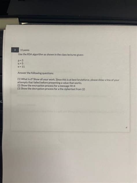 Solved Points Use The RSA Algorithm As Shown In The Chegg Com