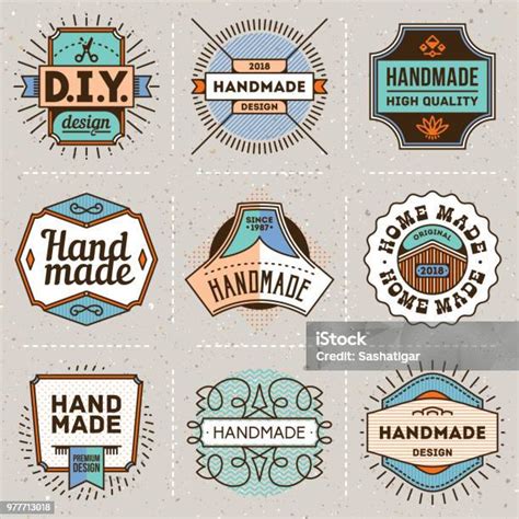 Symboltypes Diy 할 그것은 자신 복고풍 빈티지입니다 개요 한 휘장 색 벡터 일러스트입니다 Diy에 대한 스톡 벡터