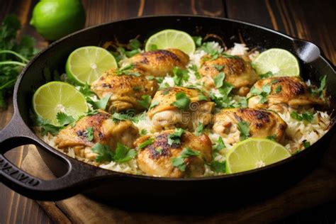 One Pan Coconut Lime Chicken With Rice Stock Illustration