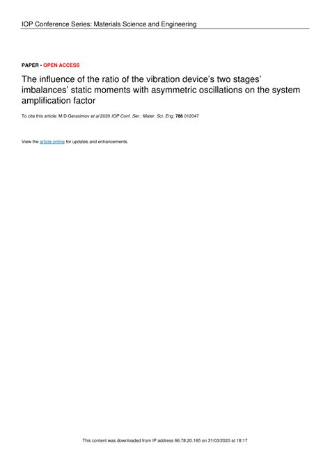 Pdf The Influence Of The Ratio Of The Vibration Devices Two Stages Imbalances Static