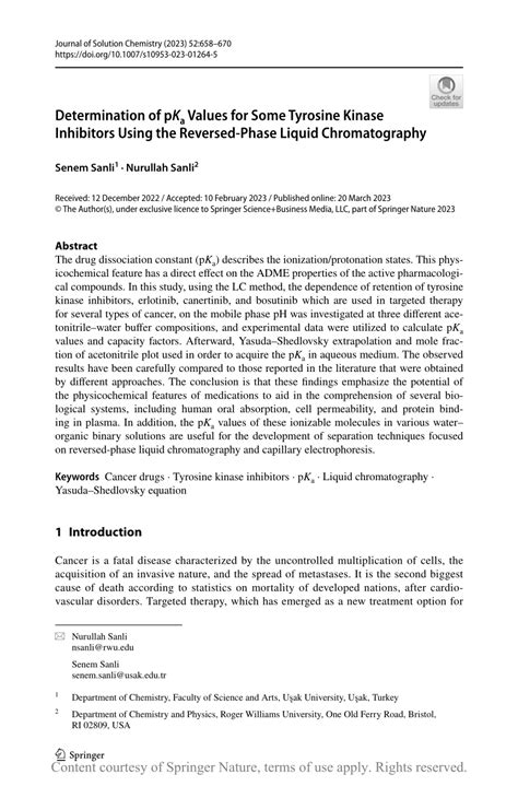 Determination Of Pka Values For Some Tyrosine Kinase Inhibitors Using