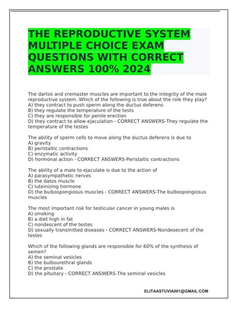 The Reproductive System Multiple Choice Exam Questions With Correct Answers 100 2024 The