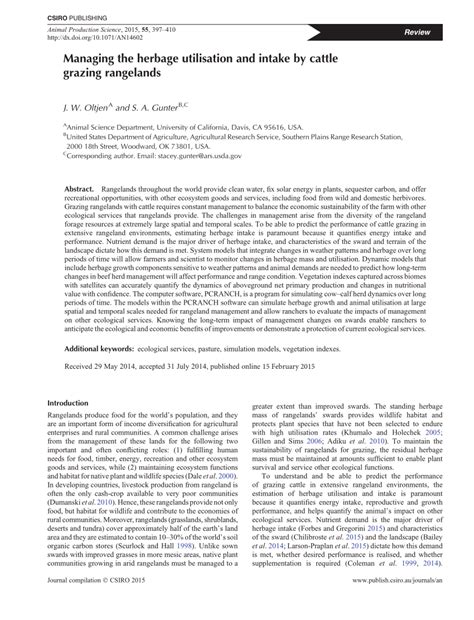 Pdf Managing The Herbage Utilisation And Intake By Cattle Grazing