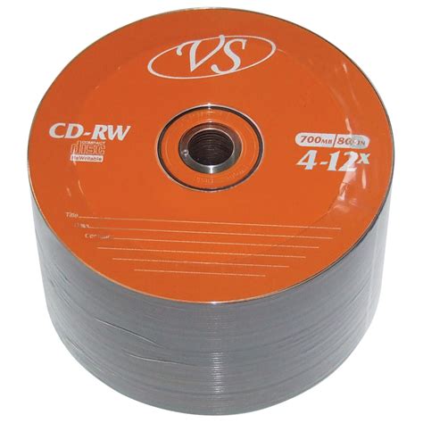 Диски CD-RW VS 700 Mb 4-12x Bulk (термоусадка без шпиля), КОМПЛЕКТ 50 ...
