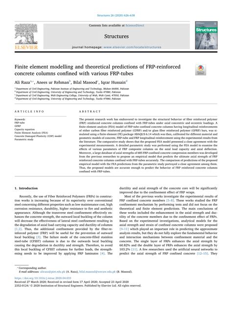 Pdf Finite Element Modelling And Theoretical Predictions Of Frp Reinforced Concrete Columns