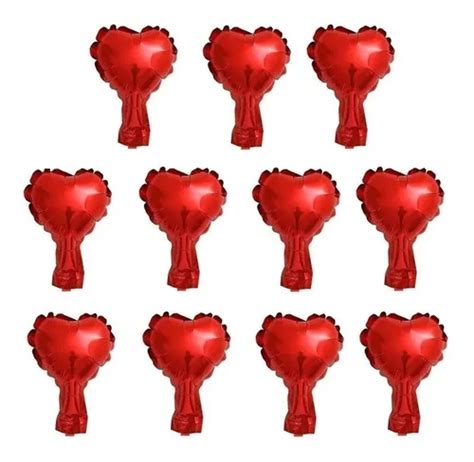 50 Mini Balão Metalizado Coração Vermelho 10cm 5 Polegadas Parcelamento Sem Juros
