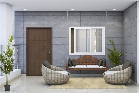Spacious Balcony Design With Two Accent Chairs And A Swing 8x10 Ft