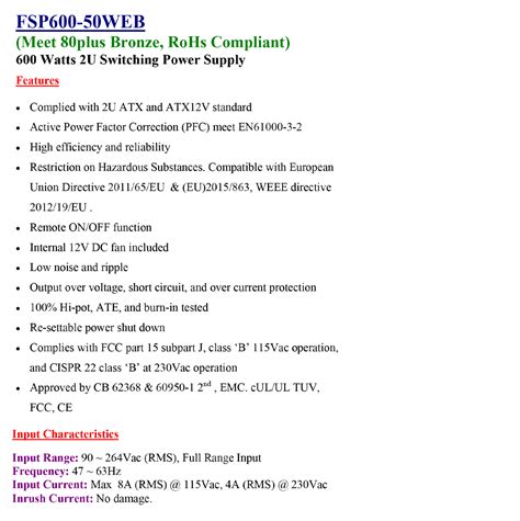 Fsp Fsp600 50web 600w 2u Power Supply Power Supplies Scorptec Computers