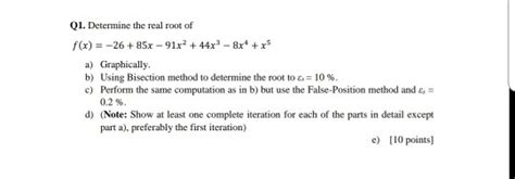 Solved Determine The Real Root Of 𝑓𝑥 A Graphically