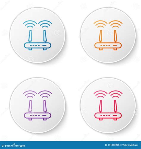 Color Line Router And Wi Fi Signal Icon Isolated On White Background Wireless Ethernet Modem