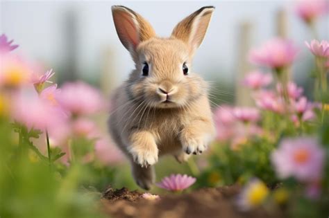 Premium Photo Easter Bunny Hopping Through A Spring Garden